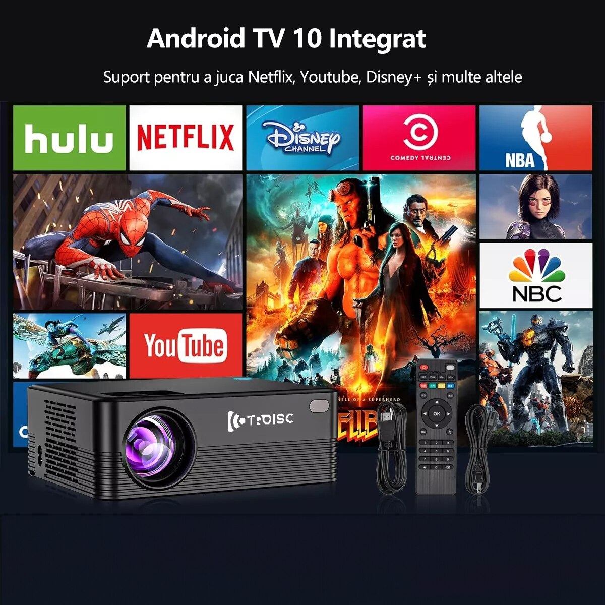 Videoproiector TROISC ALTA, Portable Android TV Proiector WiFi 5G ...
