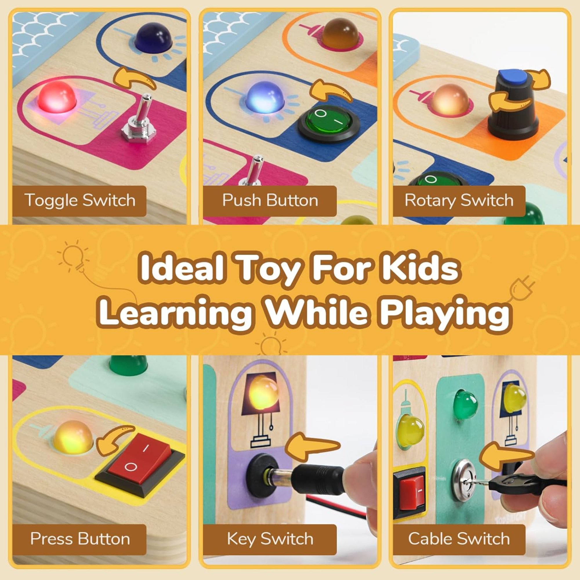 Placa Montessori panou senzorial cu lumini LED TopBright, baieti fete ...