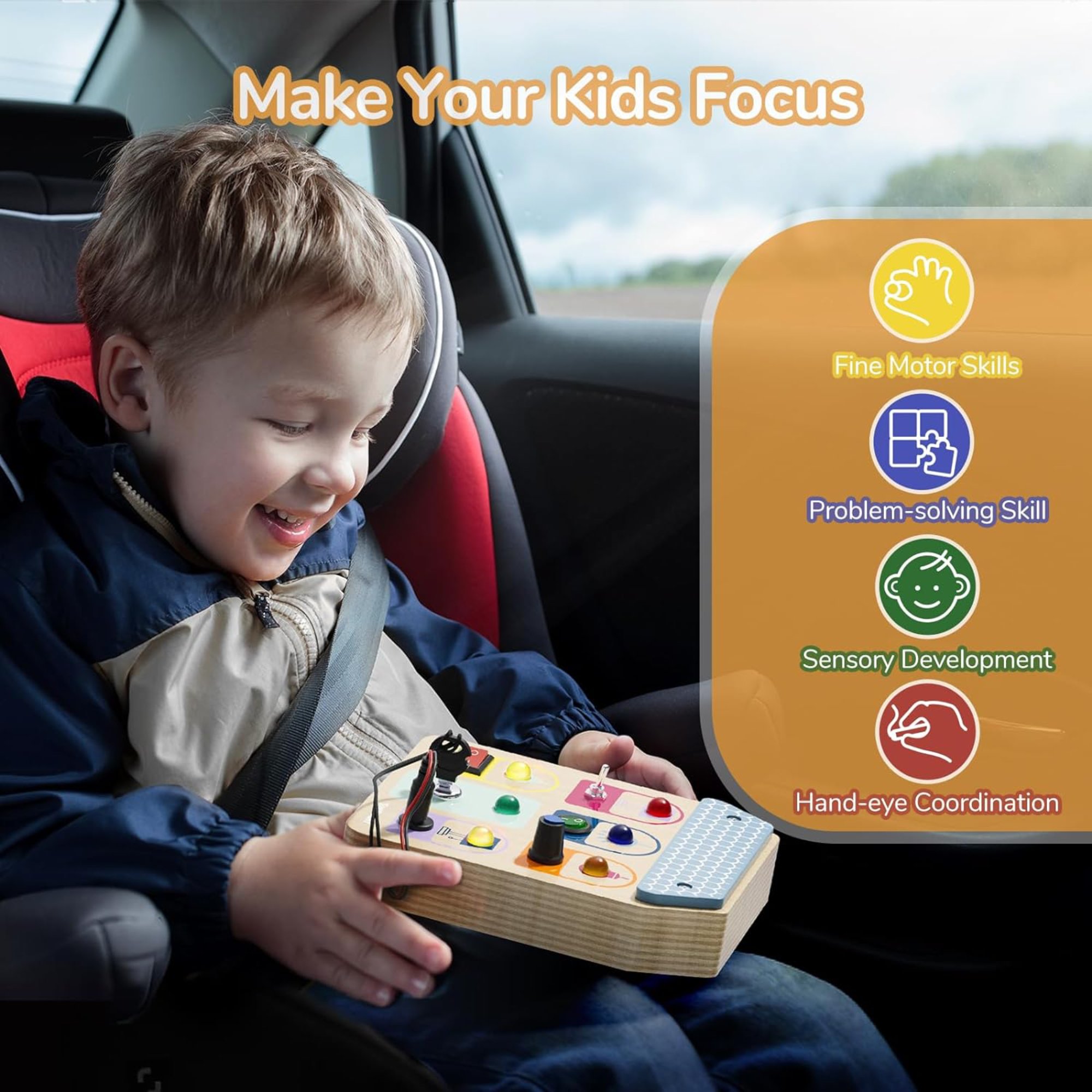 Placa Montessori panou senzorial cu lumini LED TopBright, baieti fete ...