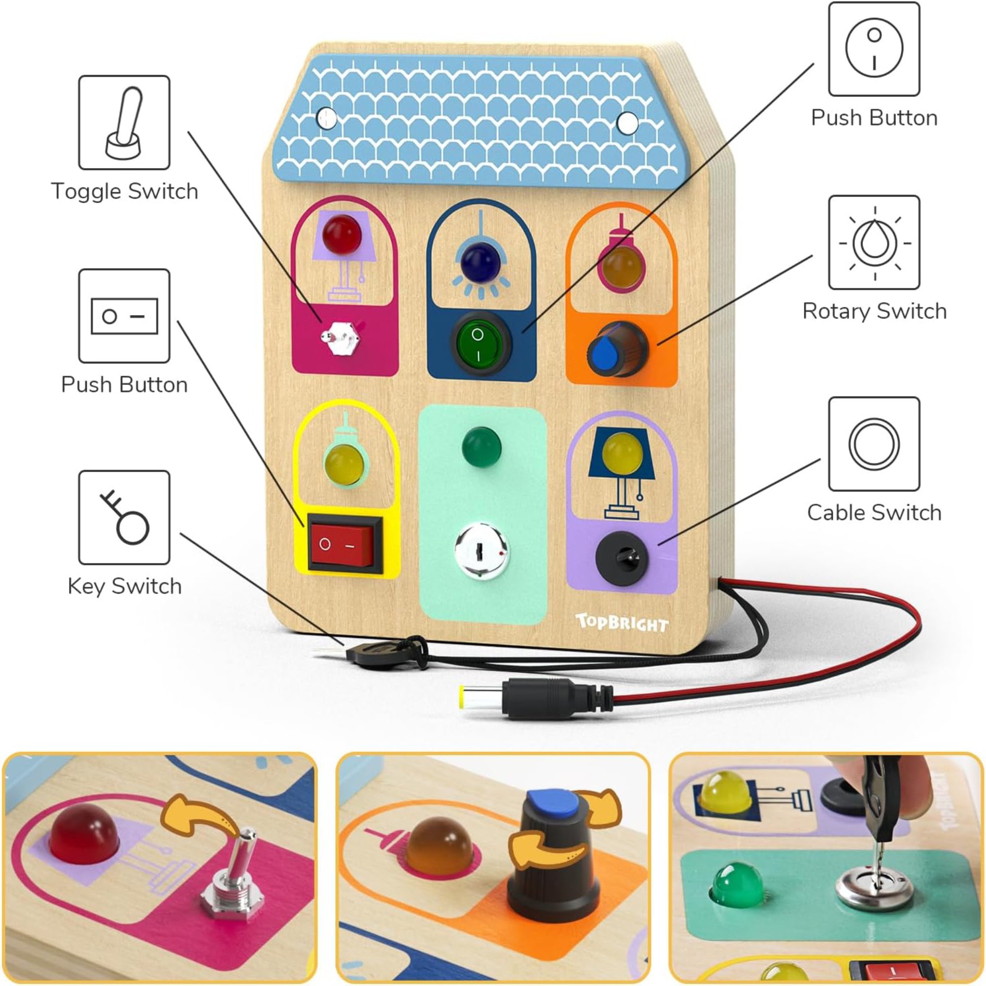 Placa Montessori panou senzorial cu lumini LED TopBright, baieti fete ...