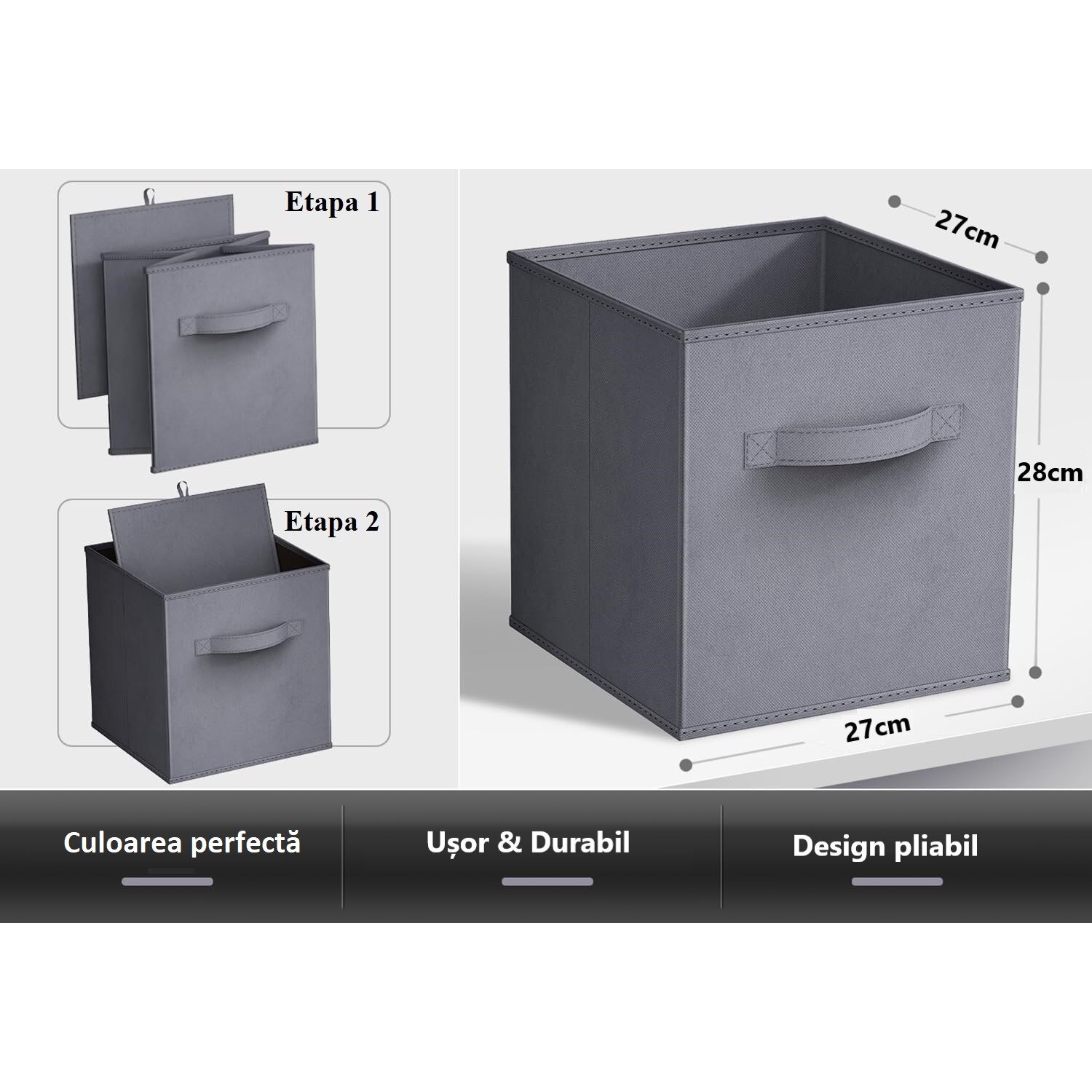 Set 6 Cutii pentru Organizare si Depozitare, 27x27x28 cm, Pliabile si ...