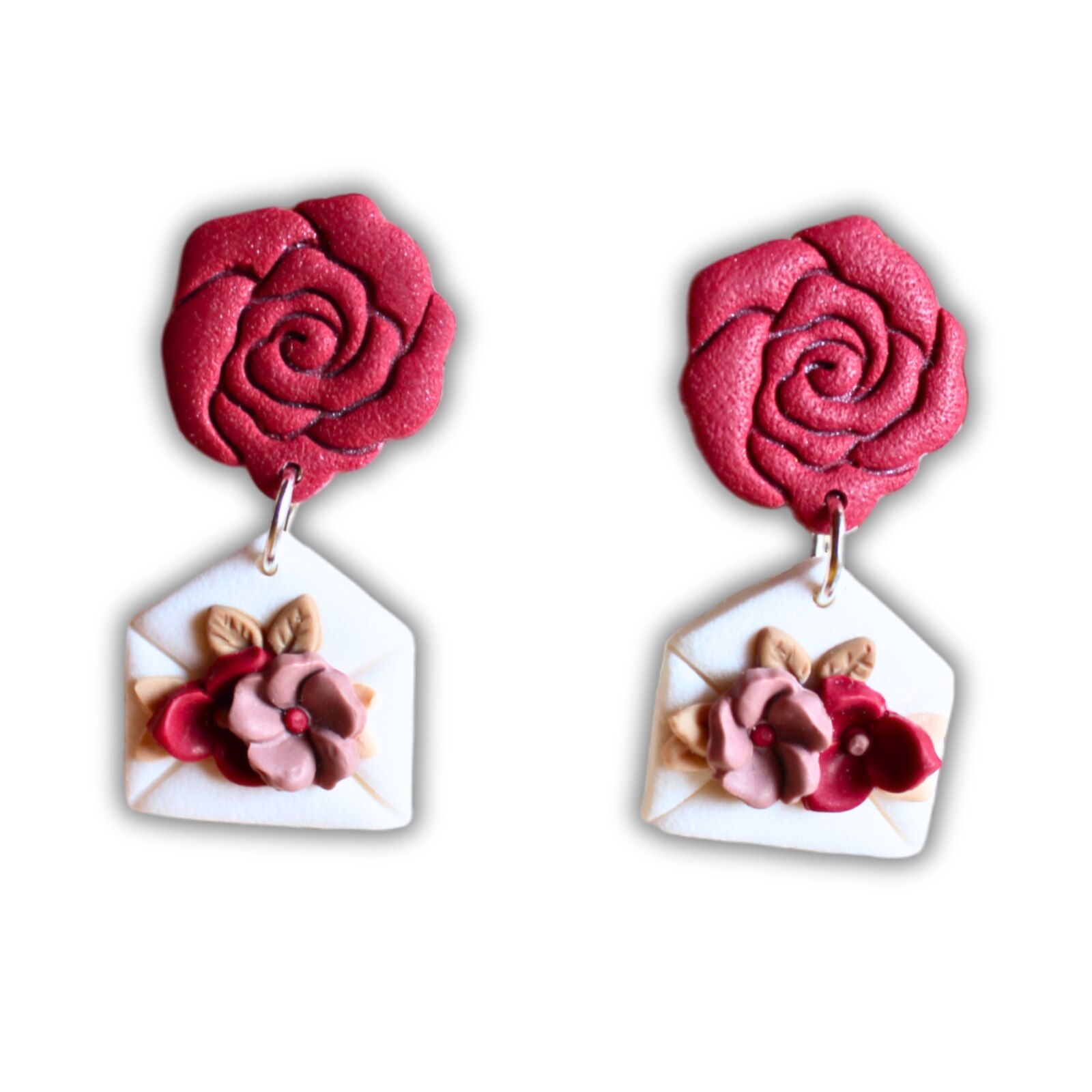 Cercei Handmade - Plic cu Flori - Lut Polimeric, Visiniu, Pin de ...