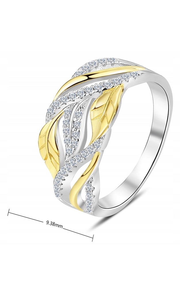 Inel din argint 925 rodiat, cu frunze delicate acoperite in aur 24K ...