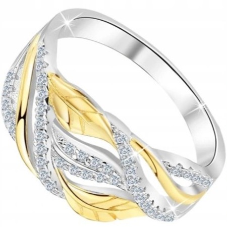 Inel din argint 925 rodiat, cu frunze delicate acoperite in aur 24K ...