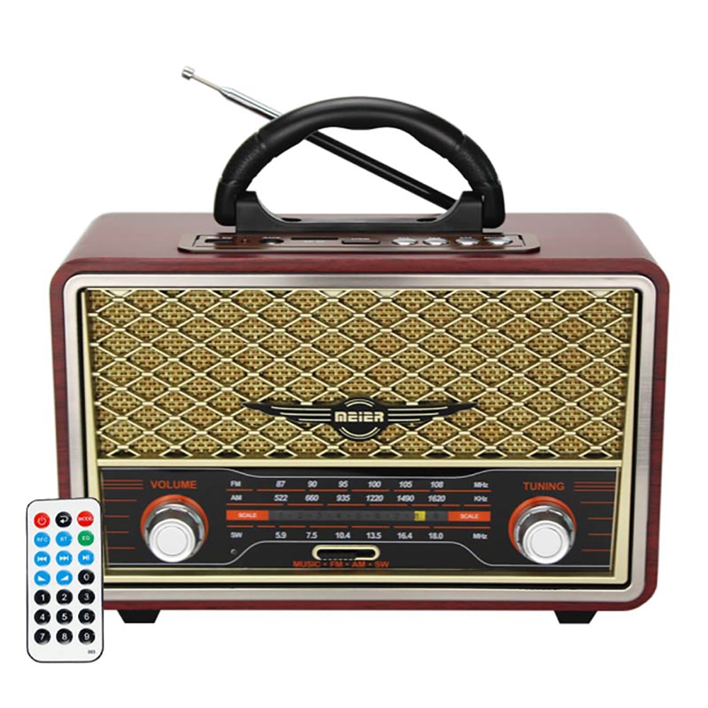 Radio portabil, Meier, Telecomanda, Bluetooth, AUX, USB, Auriu - eMAG.ro
