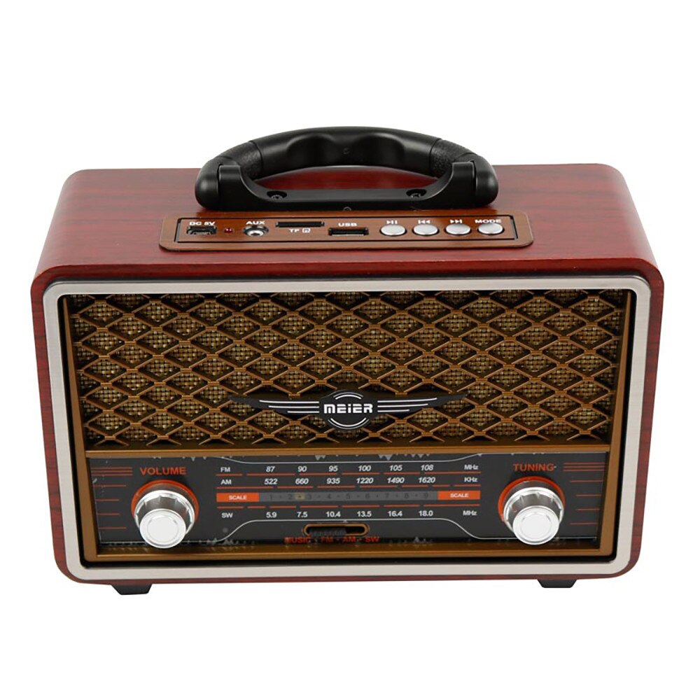 Radio portabil retro Meier M-156BT, baterie incorporata, telecomanda, Bluetooth, AUX, USB, card ...