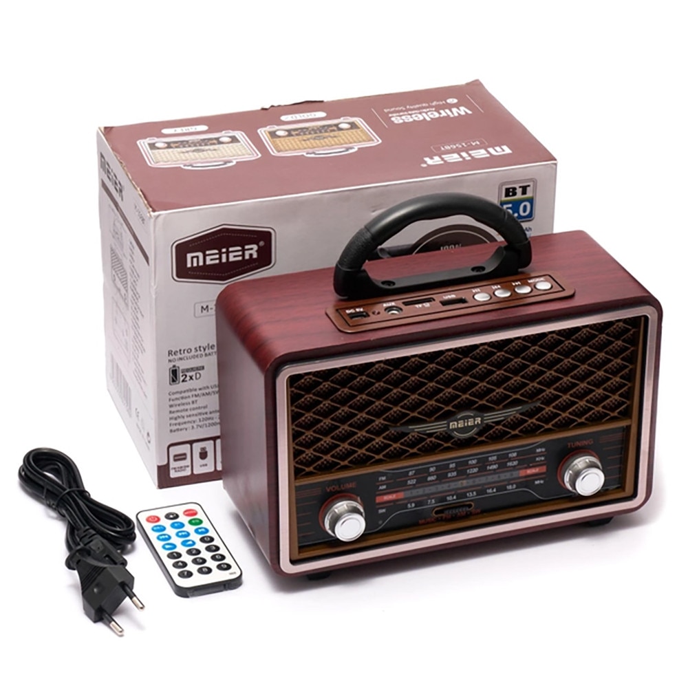 Radio portabil retro Meier M-156BT, baterie incorporata, telecomanda ...