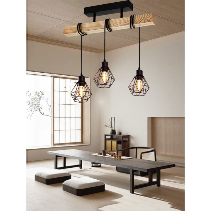 Lustra cu 3 becuri din lemn - eMAG.ro