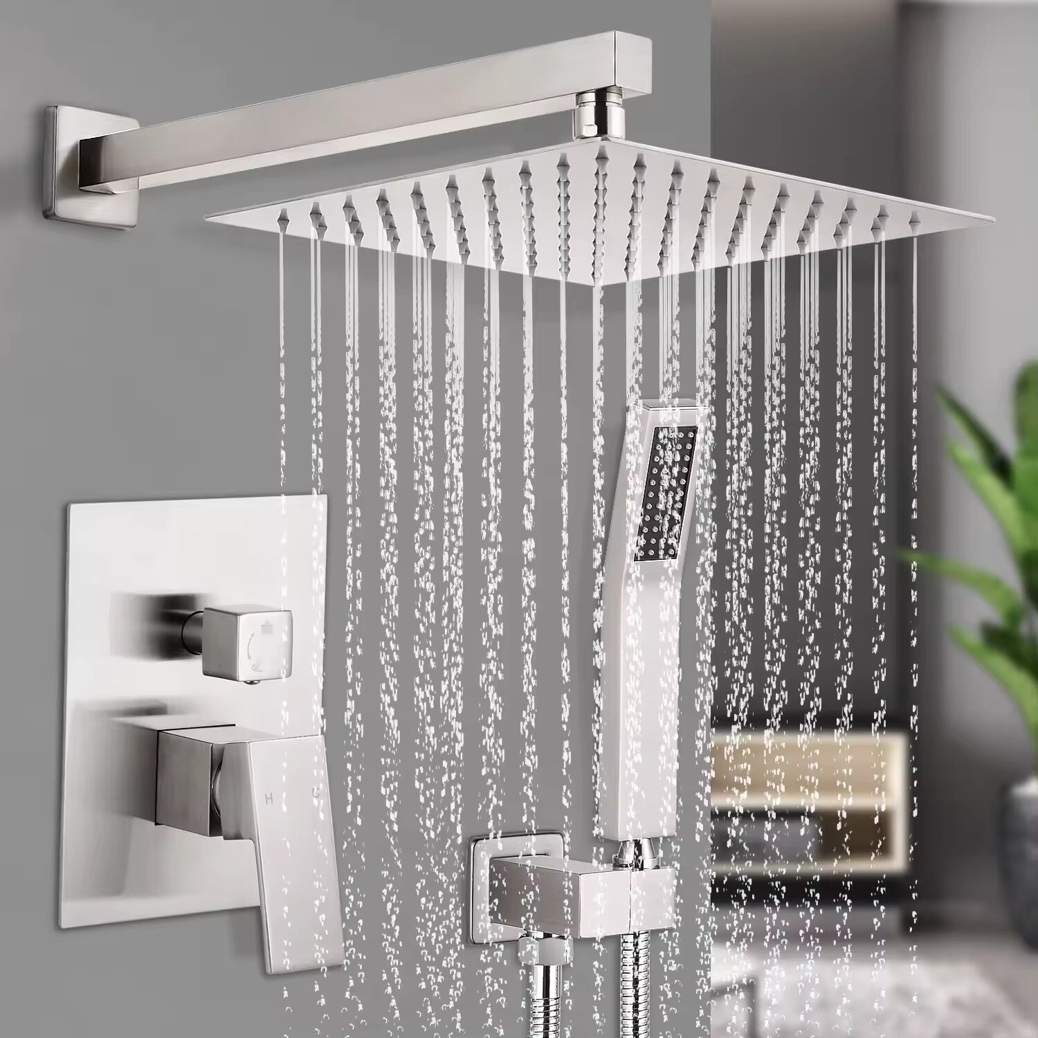 Sistem de dus incastrat Aslantic™, Cap de dus tip ploaie 30x30 cm, Set ...