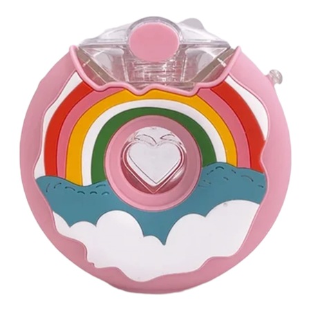 Sticla de apa roz rotunda curcubeu cu pai si snur, 380ml - eMAG.ro