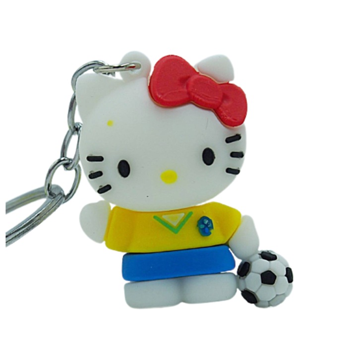 Breloc din silicon, mic Hello Kitty, model minge de fotbal, galben, 4 ...