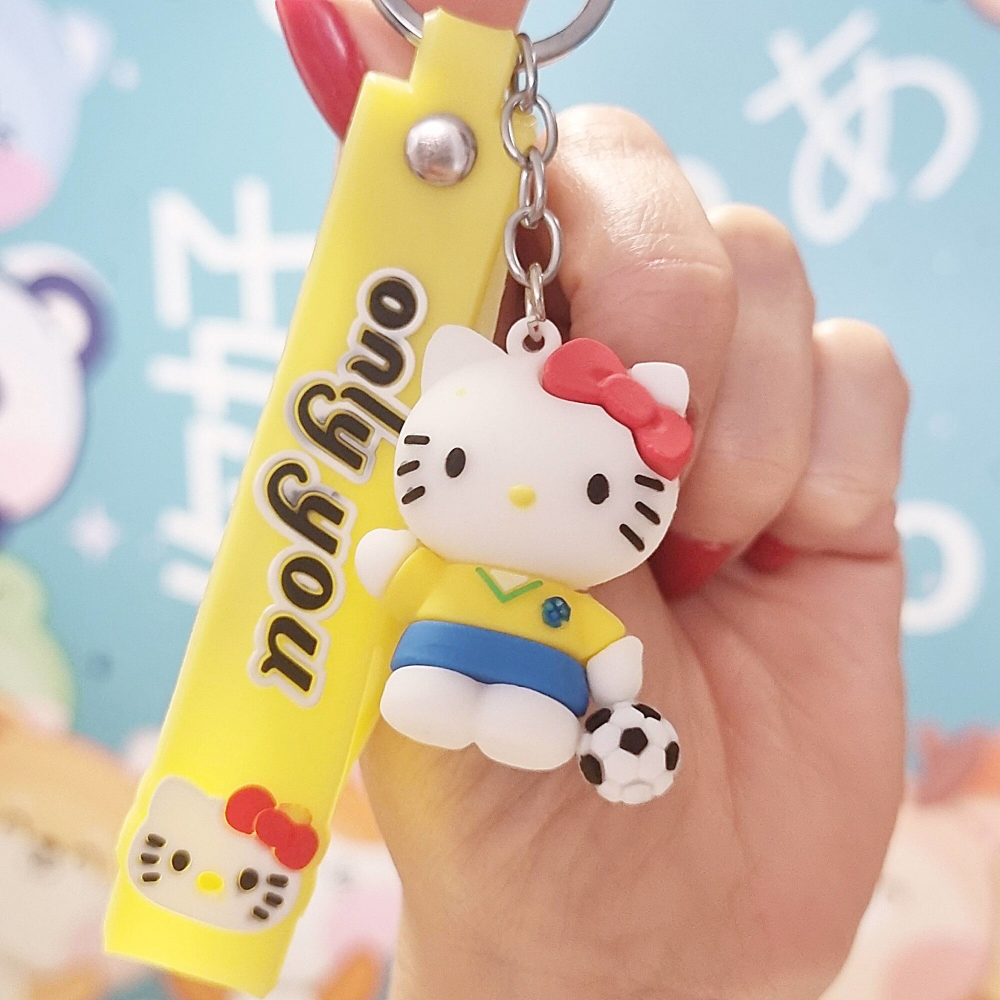 Breloc din silicon, mic Hello Kitty, model minge de fotbal, galben, 4 ...
