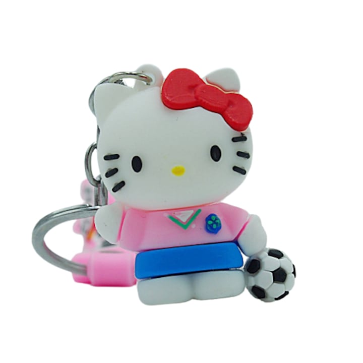 Breloc din silicon, mic Hello Kitty, model minge de fotbal, roz, 4 cm ...