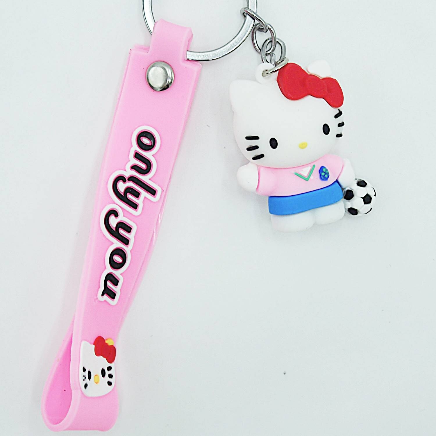 Breloc din silicon, mic Hello Kitty, model minge de fotbal, roz, 4 cm ...
