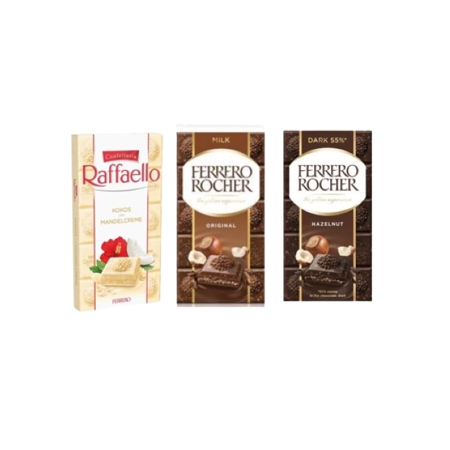 Pachet Ciocolata cu lapte Ferrero Rocher, 90 g +Ciocolata neagra 55% ...
