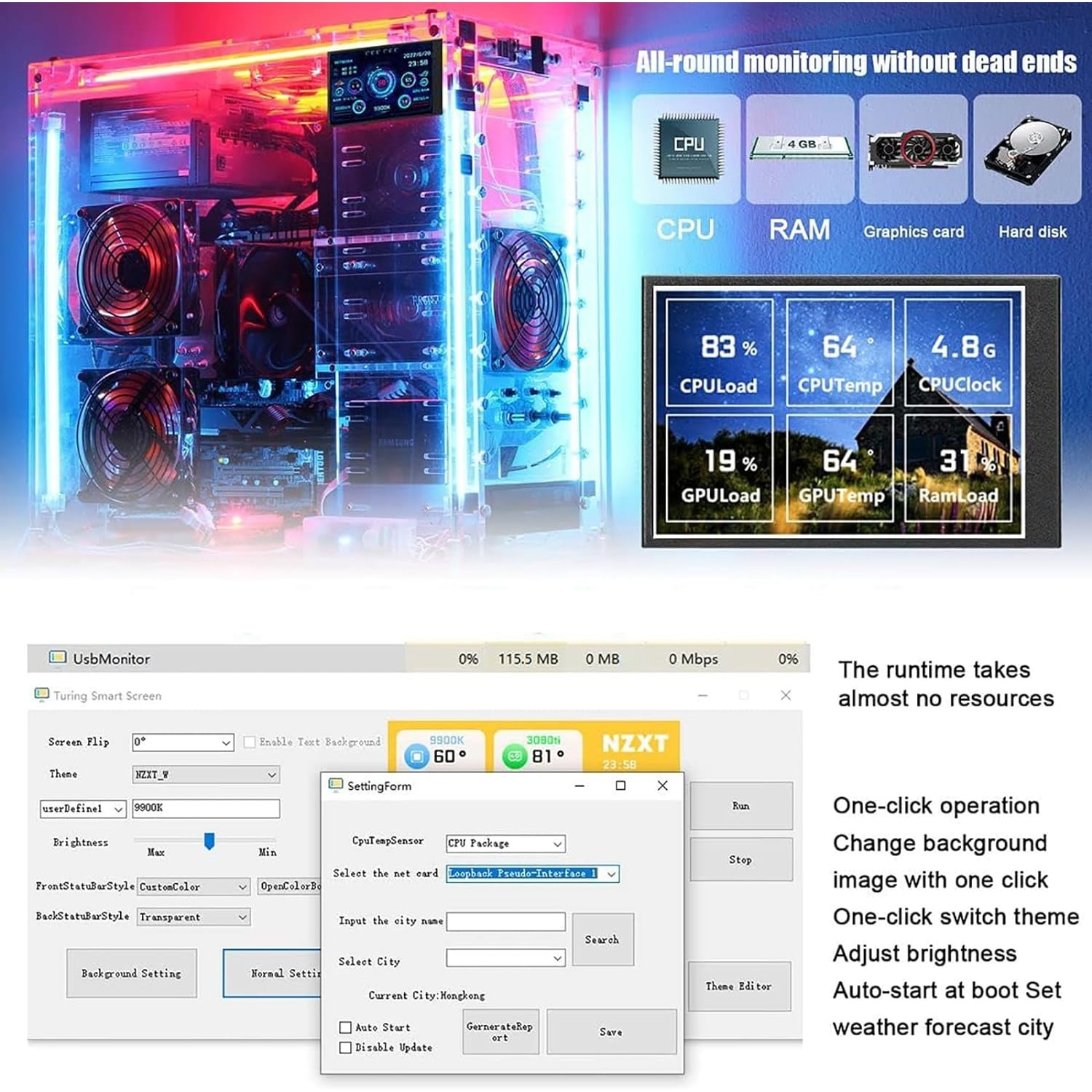 Mini Display Gaming PC IPS 3.5 Inch, Latauar, Monitorizare Temperatura ...