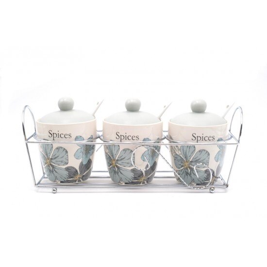 Set 3 recipiente condimente, Ceramica, Sport metalic, 30x10x7 cm - eMAG.ro