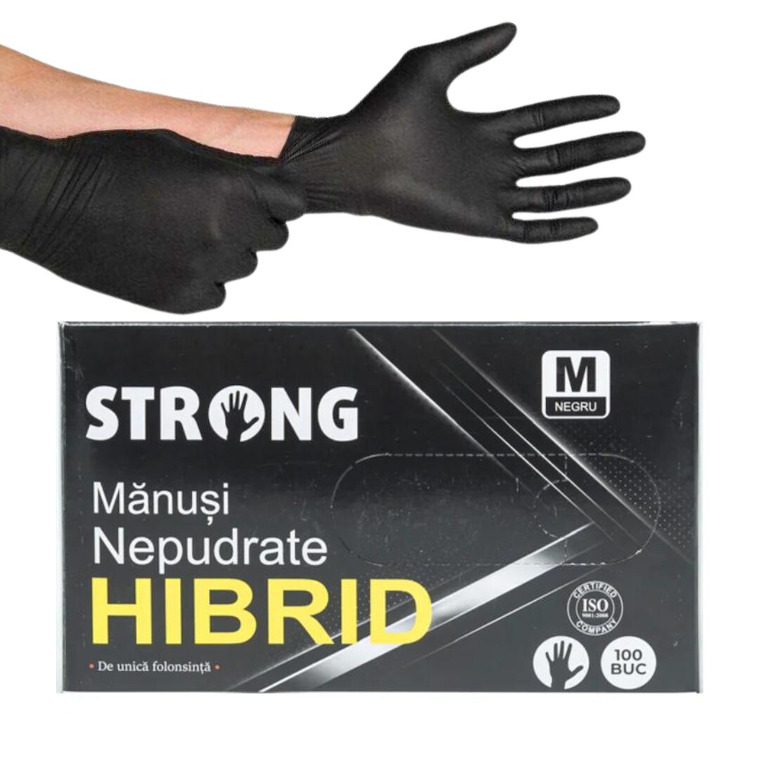 Cutie 100 Manusi negre Nitril Hibrid Strong, Nepudrate, foarte ...