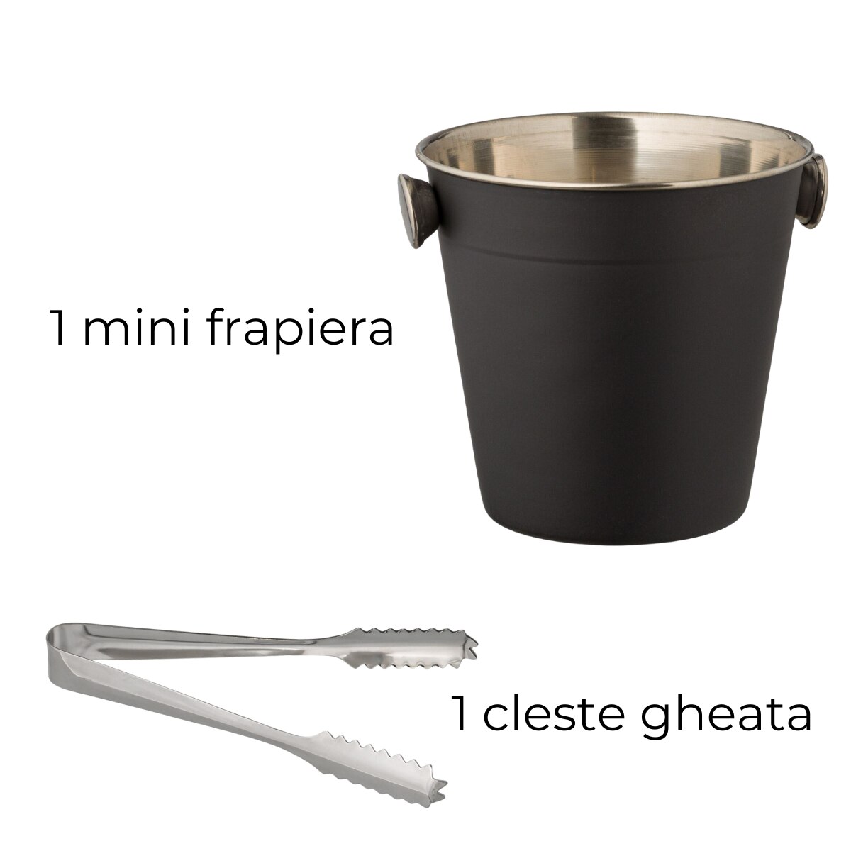 Комплект Mini Frapiera и 2 формички за лед, с щипки, метални, черни ...