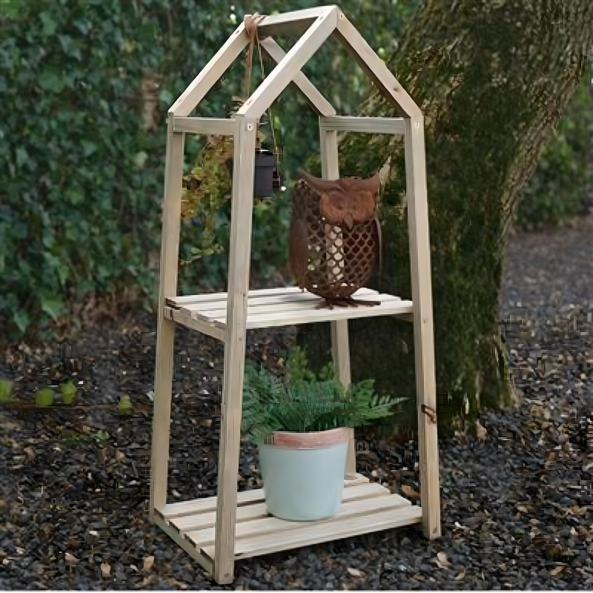 Suport din lemn pentru plante, Otto SImon, in forma de casuta cu 2 ...