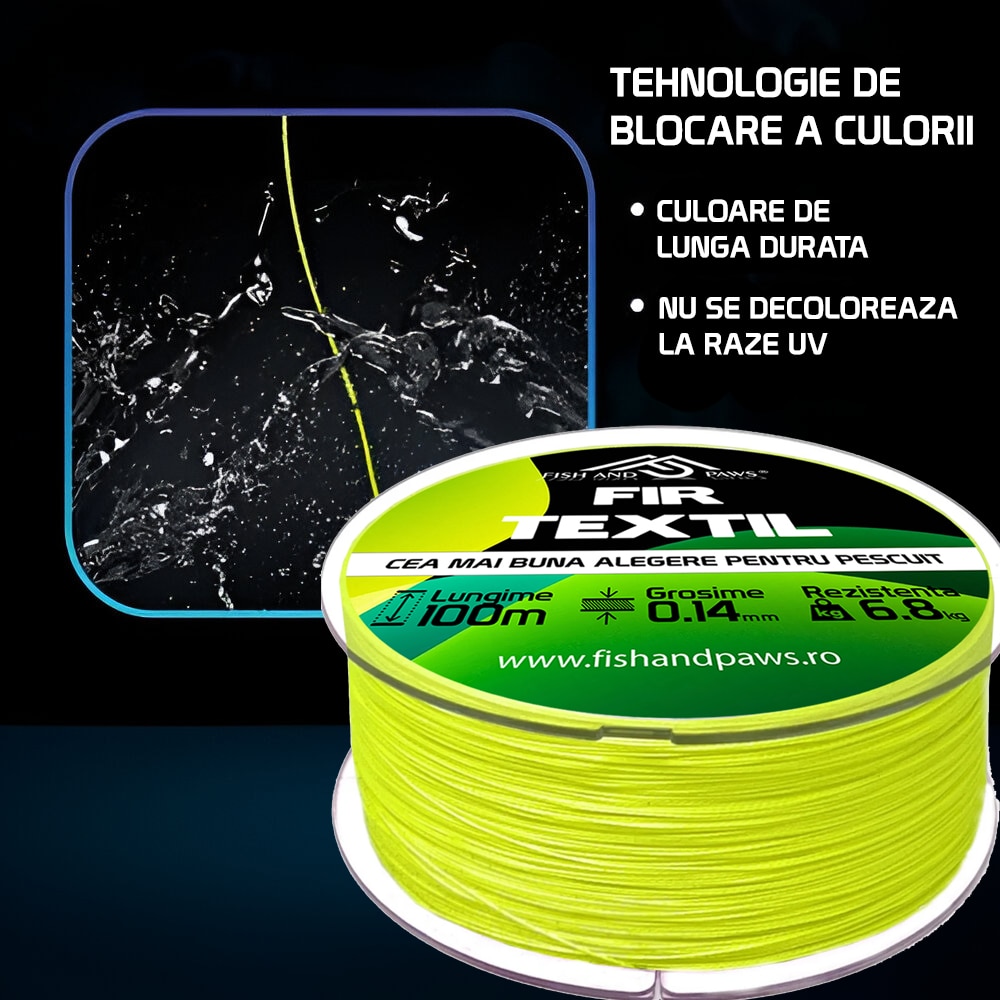 Fir textil pentru pescuit Fish & Paws ® impletit in 4 fire, rezistent ...