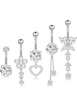 Set 5 Piercing-uri pentru buric, Inox, Argintiu - eMAG.ro