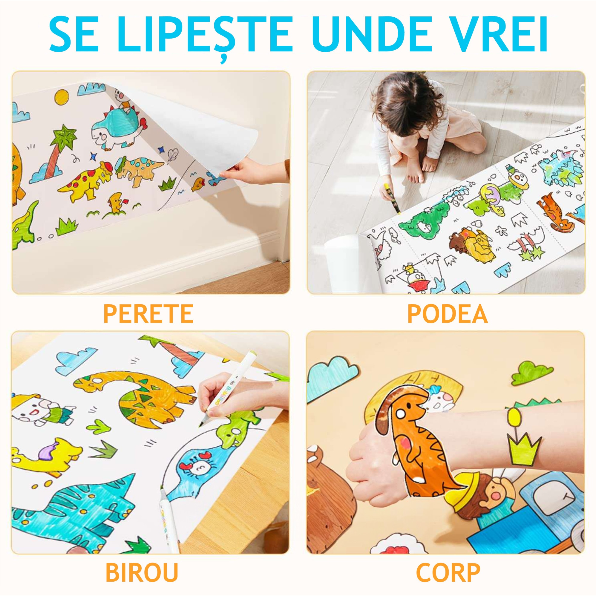 Plansa desen auto-adeziva Copii, decupabila, pentru desenat si colorat ...
