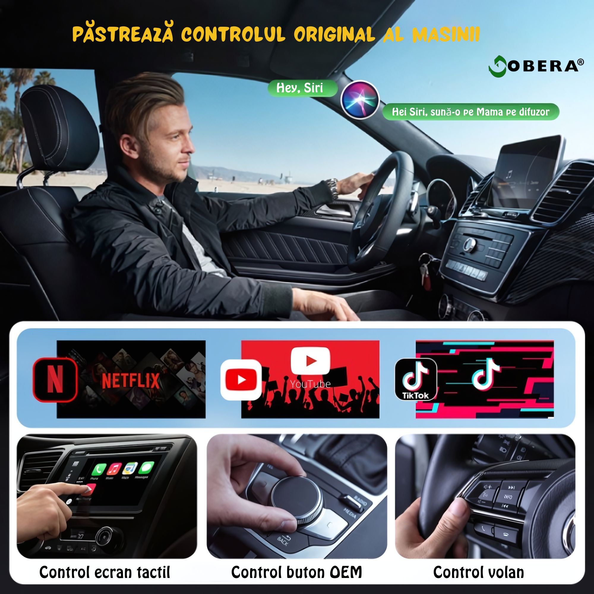 Adaptor auto Wireless Apple CarPlay Video goBERA®, Play2Video Netflix ...