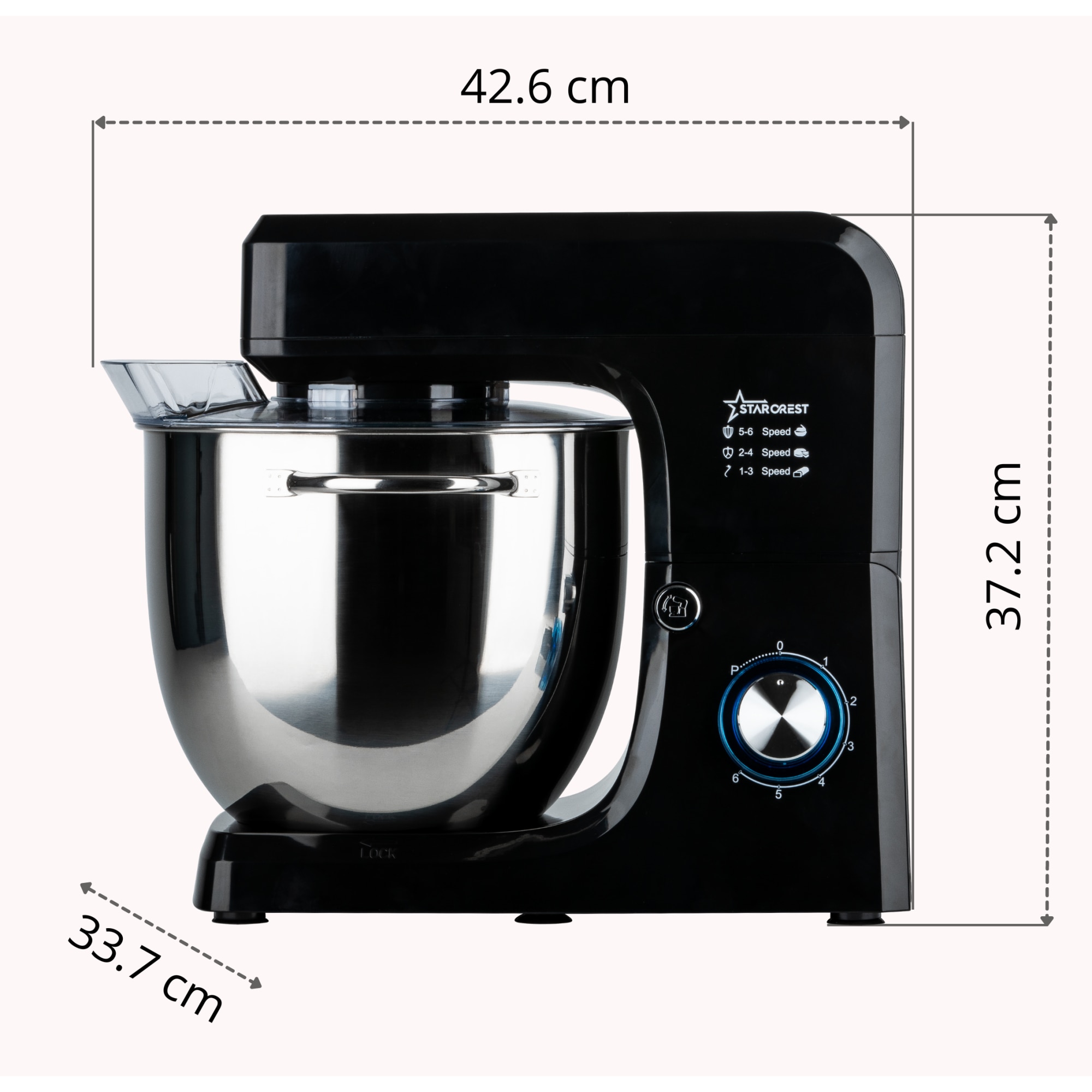 Robot de bucatarie profesional STARCREST SKM-2002BK, 2000 W, Bol 10 L Inox, 5 Accesorii, 6 ...