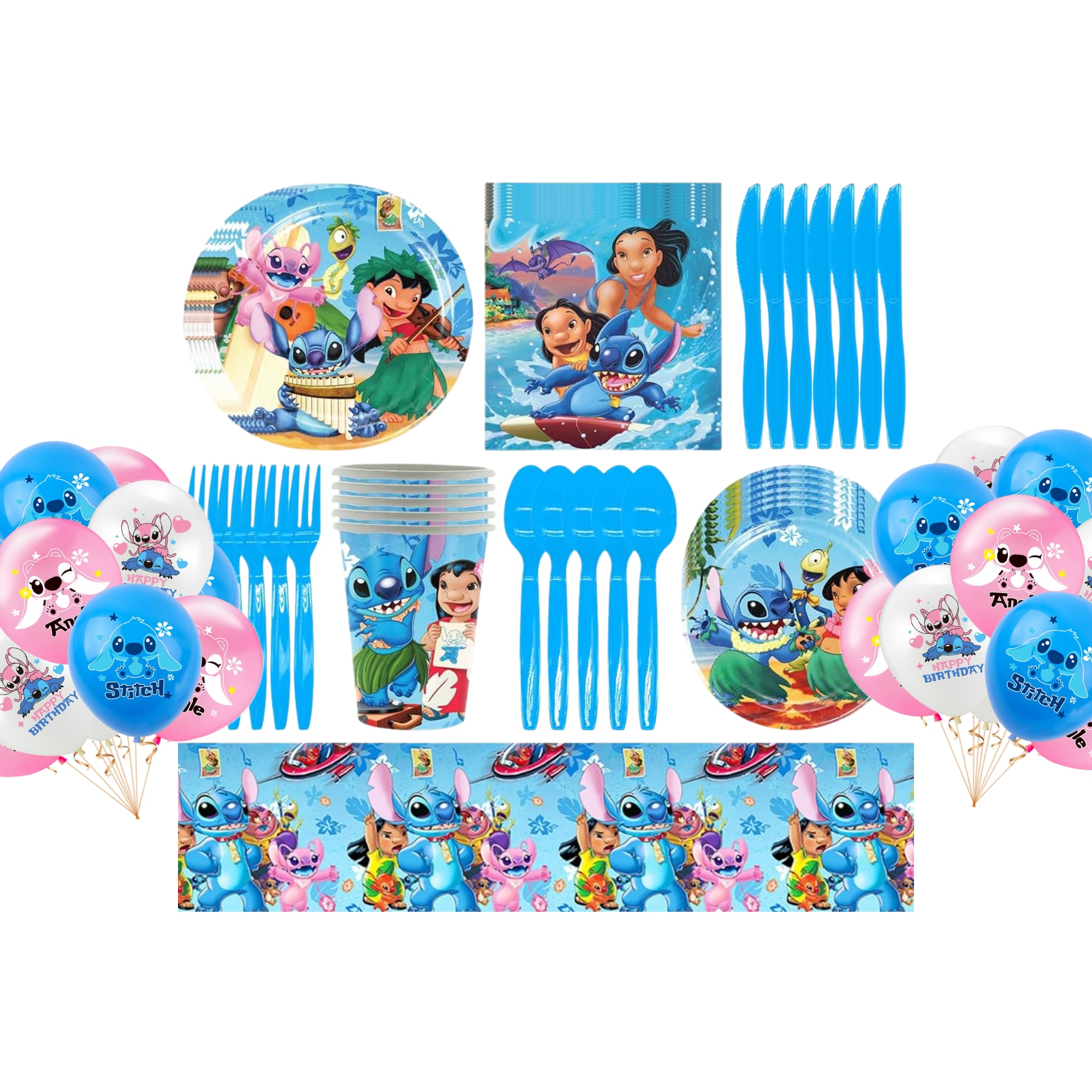 Set vesela pentru 10 copii cu 18 Baloane, Lilo si Stitch, Petrecere ...