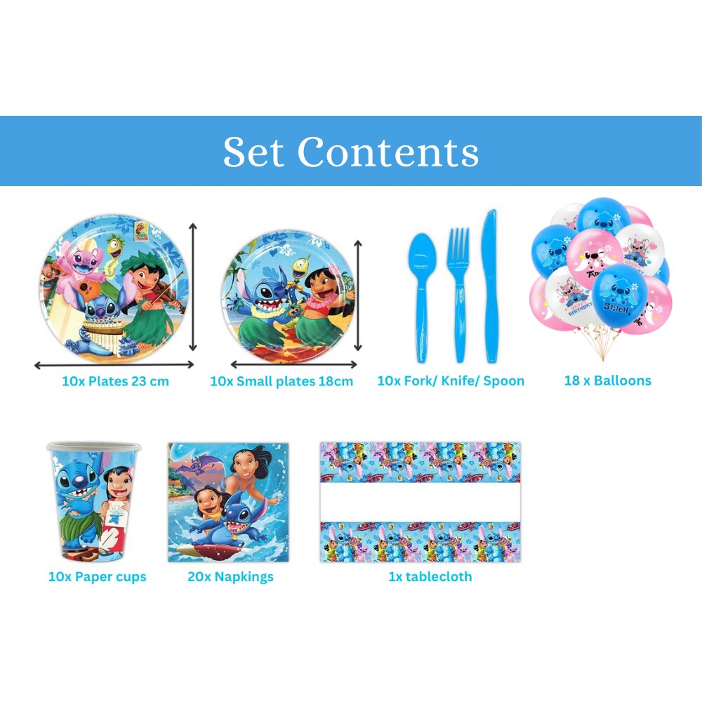 Set vesela pentru 10 copii cu 18 Baloane, Lilo si Stitch, Petrecere ...