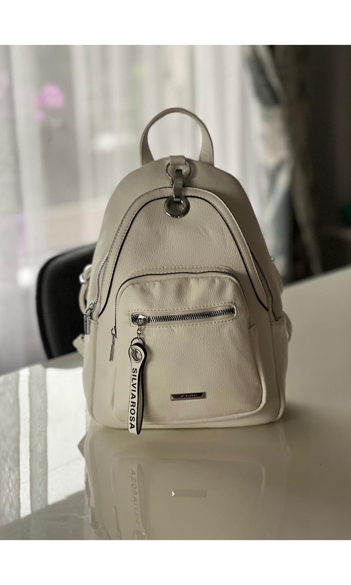 Rucsac Dama, SilviaRosa PieleEco 5936 Alb, 31 x 25 x 14 - eMAG.ro