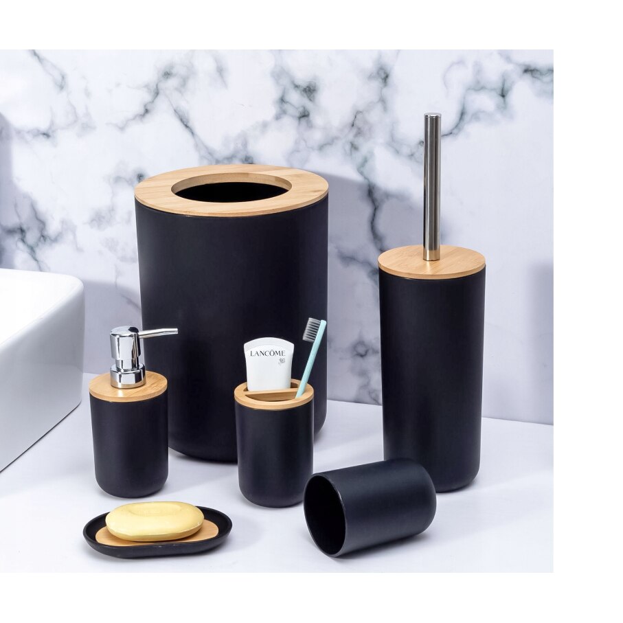 Set de baie, 6 piese, negru/maro - eMAG.ro