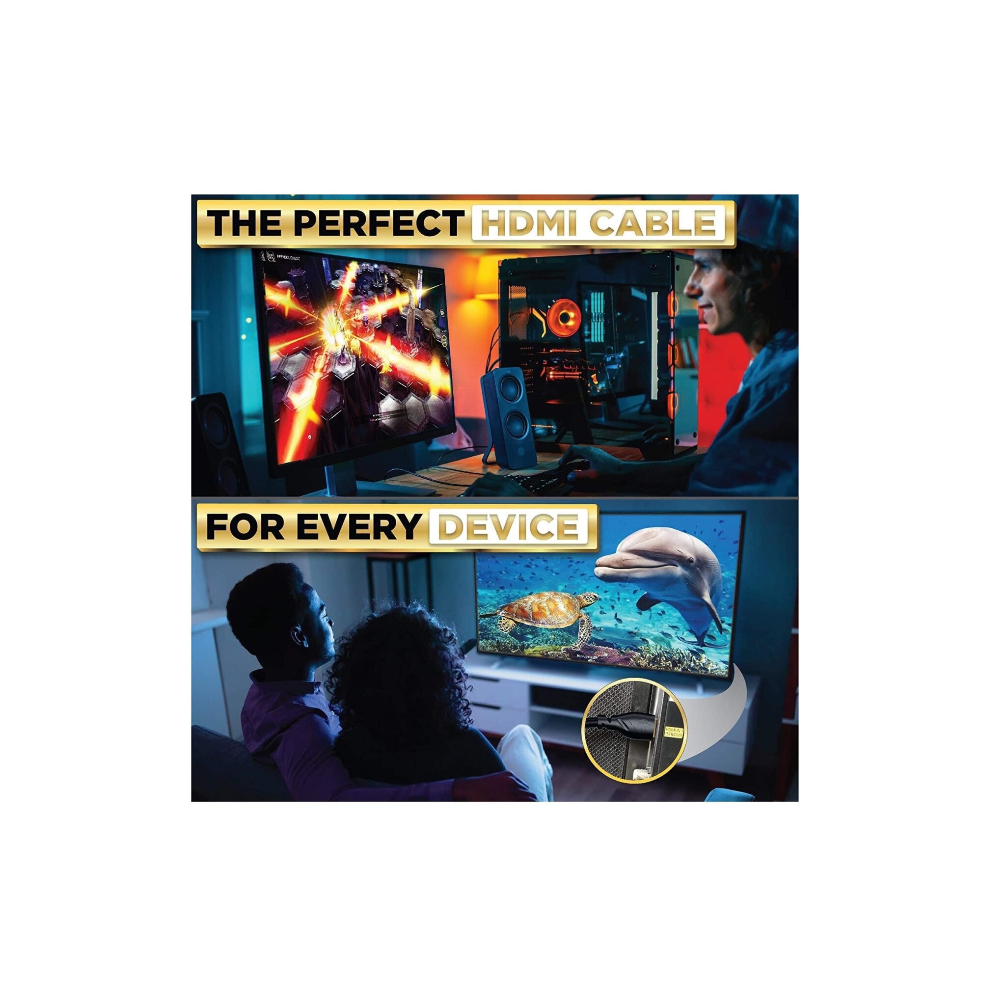 Cablu HDMI PowerBear, 4K, 90 cm, viteza inalta, nylon impletit, 60Hz ...