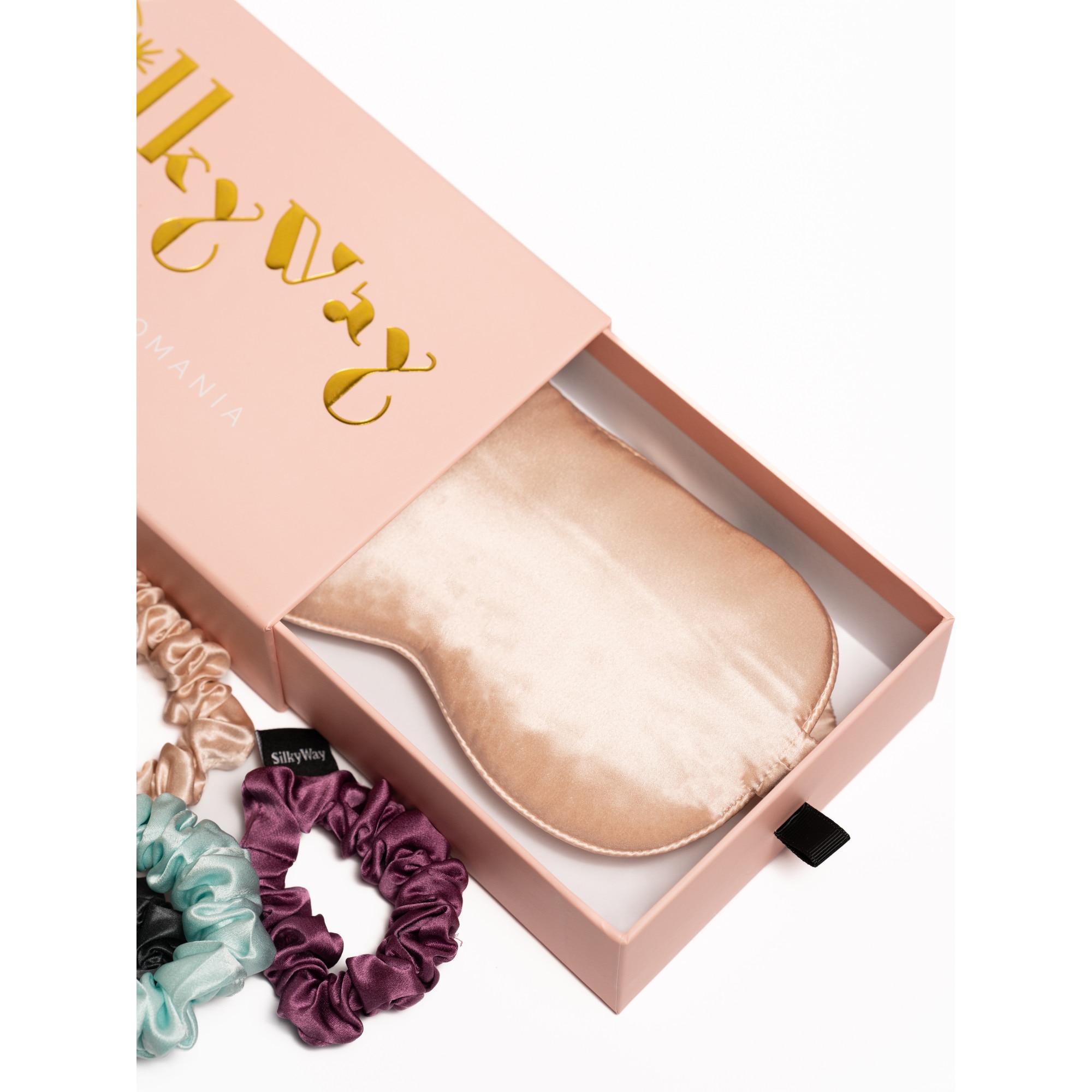 Masca de somn SilkyWay din matase naturala premium 22 momme, Champagne ...