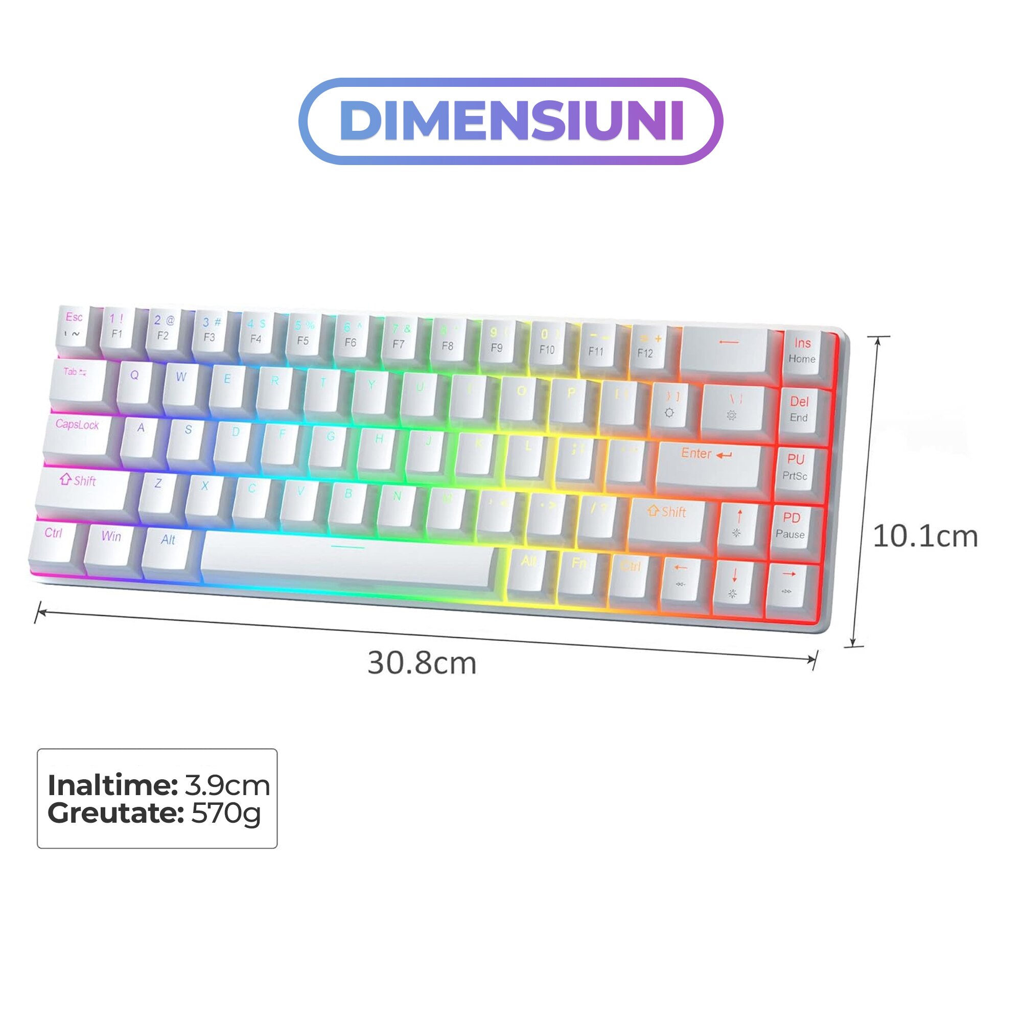 Tastatura Mecanica Gaming Timebox, 60%, iluminare RGB, 68 taste PBT ...