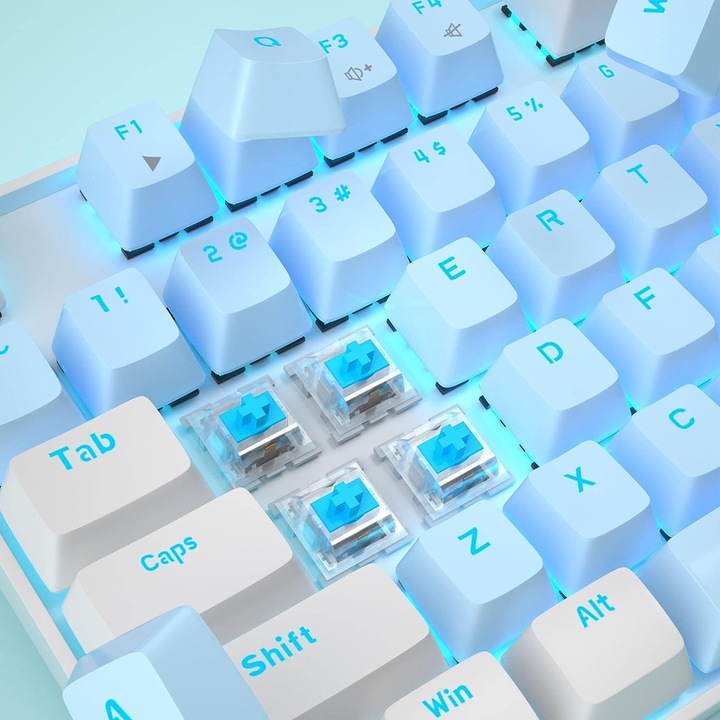 Tastatura Mecanica Gaming MageGee, 75%, iluminare LED, 87 taste TKL, cu fir, Blue Switch, Alb ...