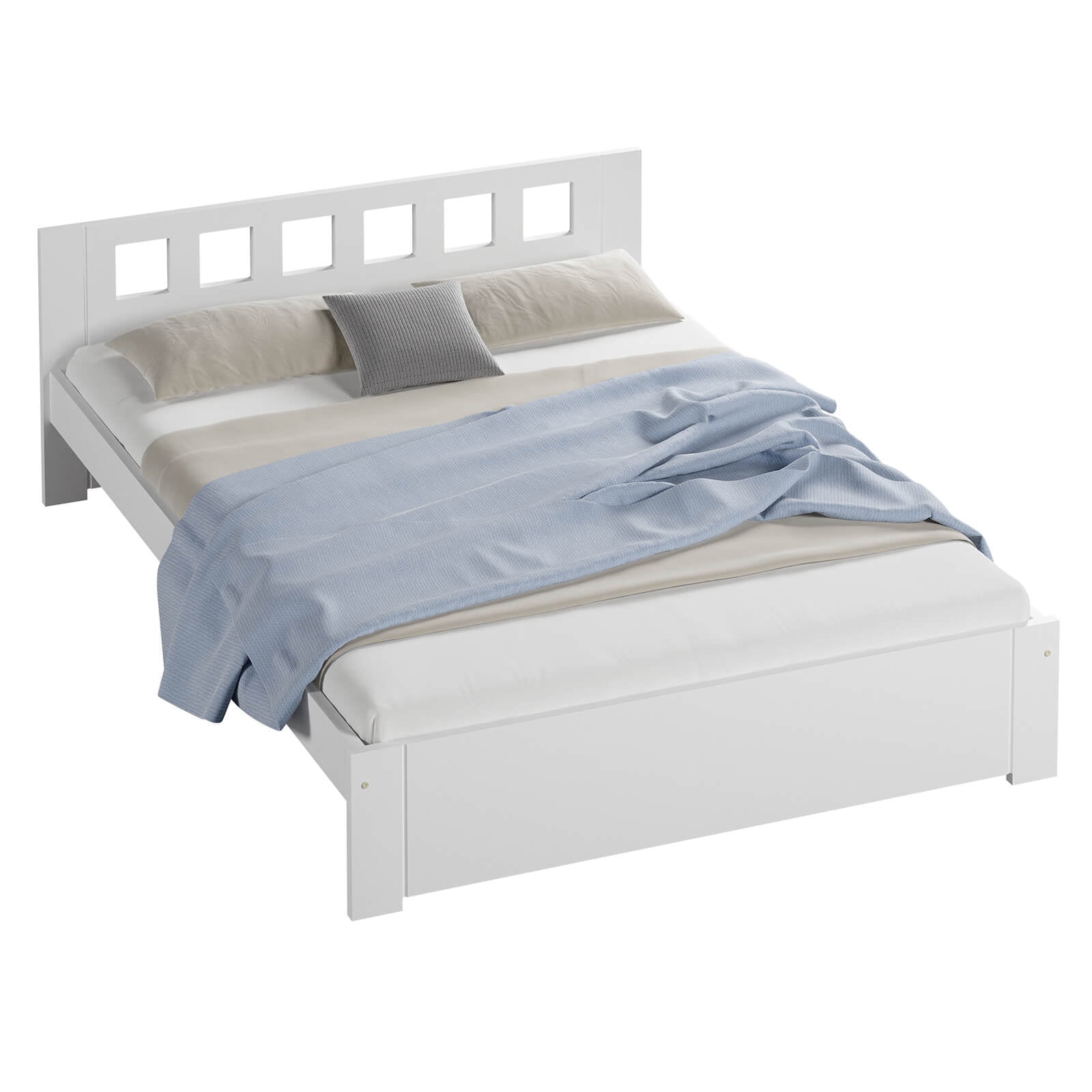 Pat, OXM, din lemn de pin DMD8 120x200 cu capatai inalt Alb 128 x 64, 5 ...