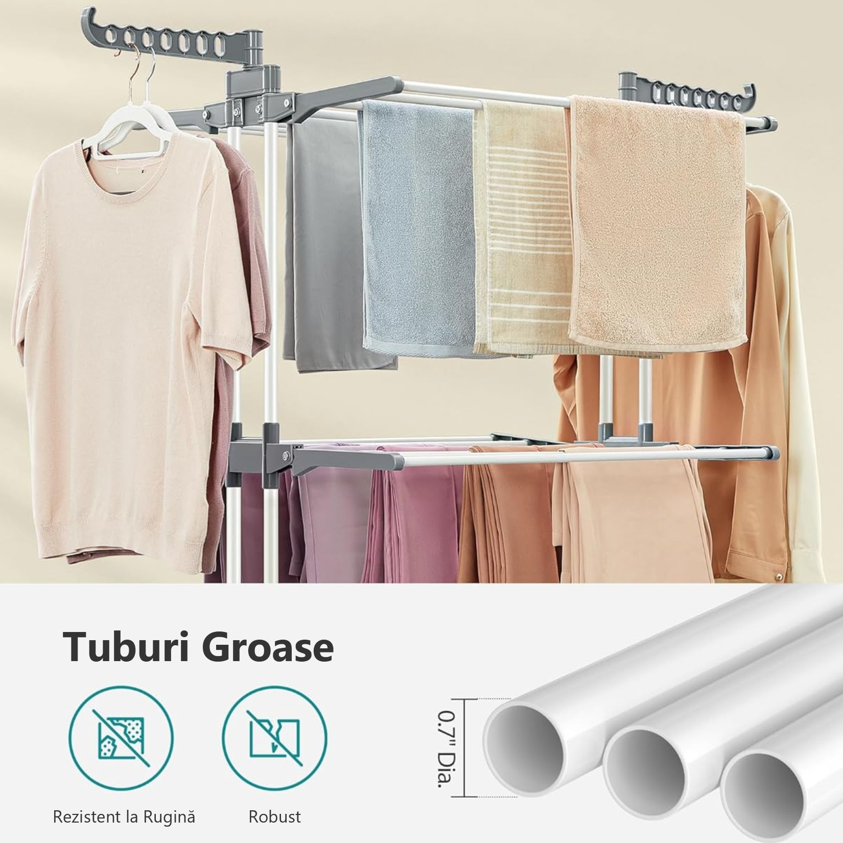 Uscator vertical pentru rufe si incaltaminte, ZUNSEAT, 4 niveluri ...