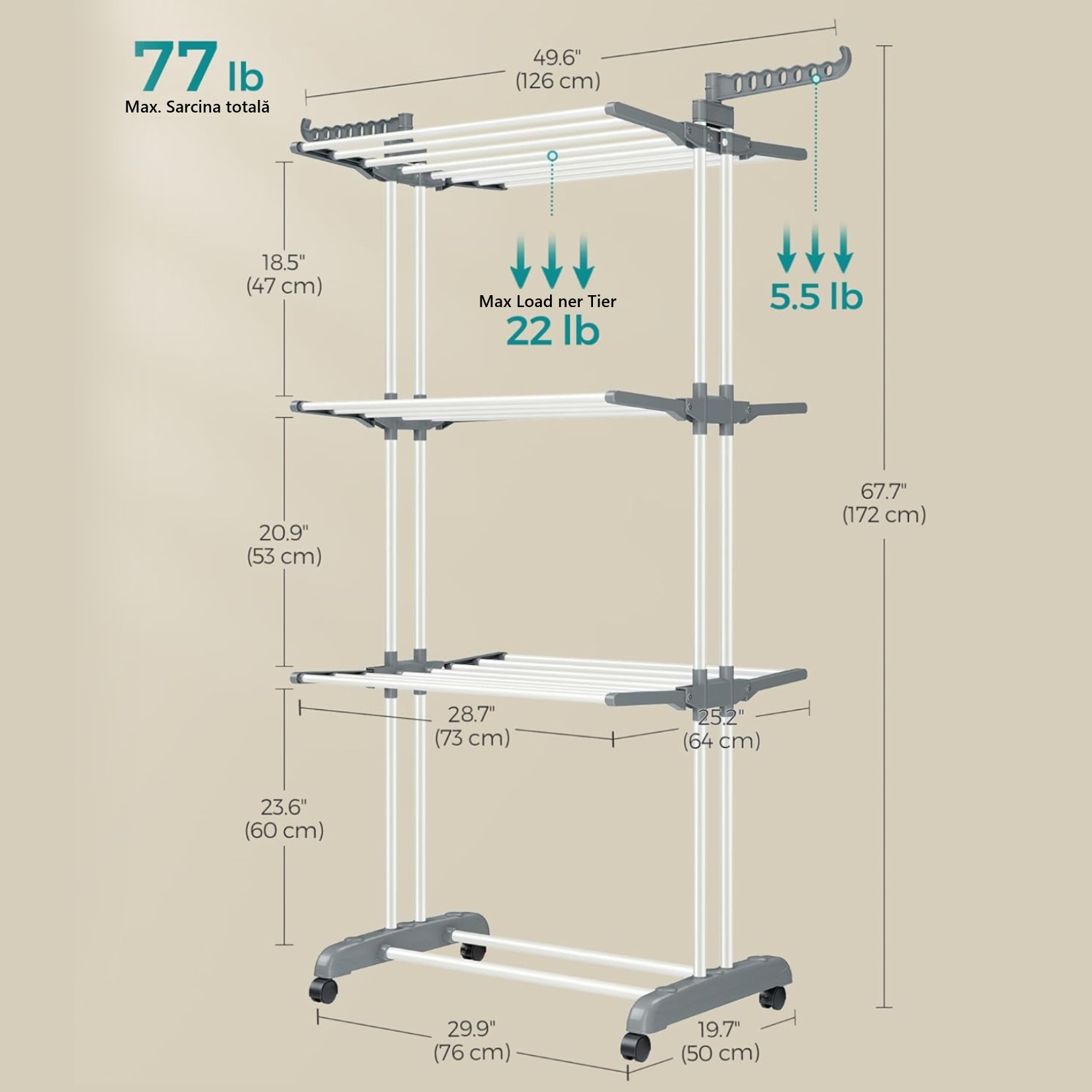 Uscator vertical pentru rufe si incaltaminte, ZUNSEAT, 4 niveluri ...