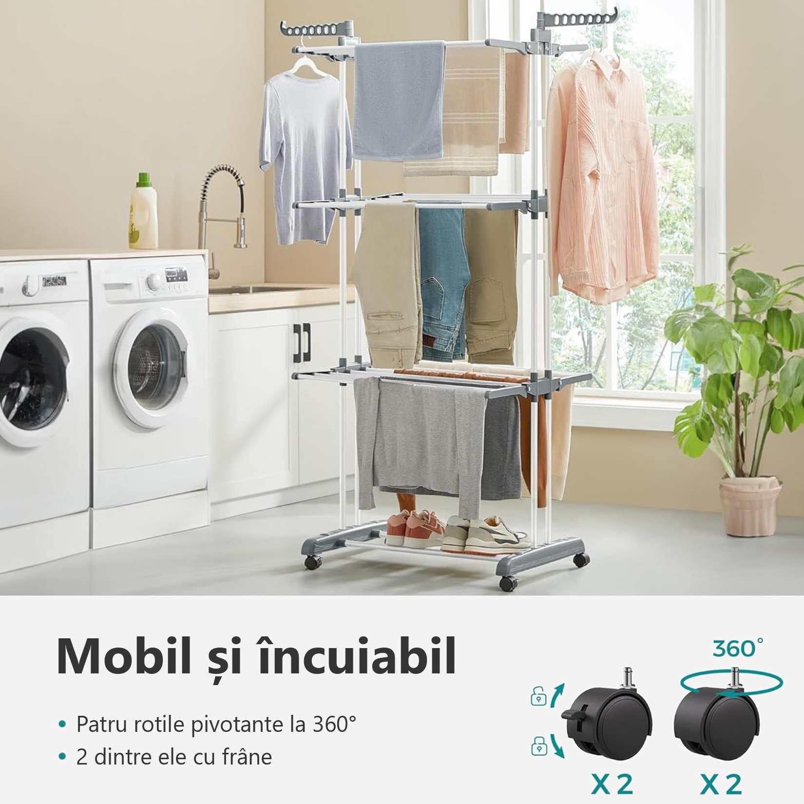 Uscator vertical pentru rufe si incaltaminte, ZUNSEAT, 4 niveluri ...