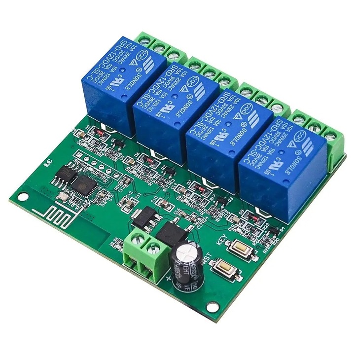 Modul cu 4 relee ESP8266, control prin aplicatie, 12V, 68x62.4mm - eMAG.ro