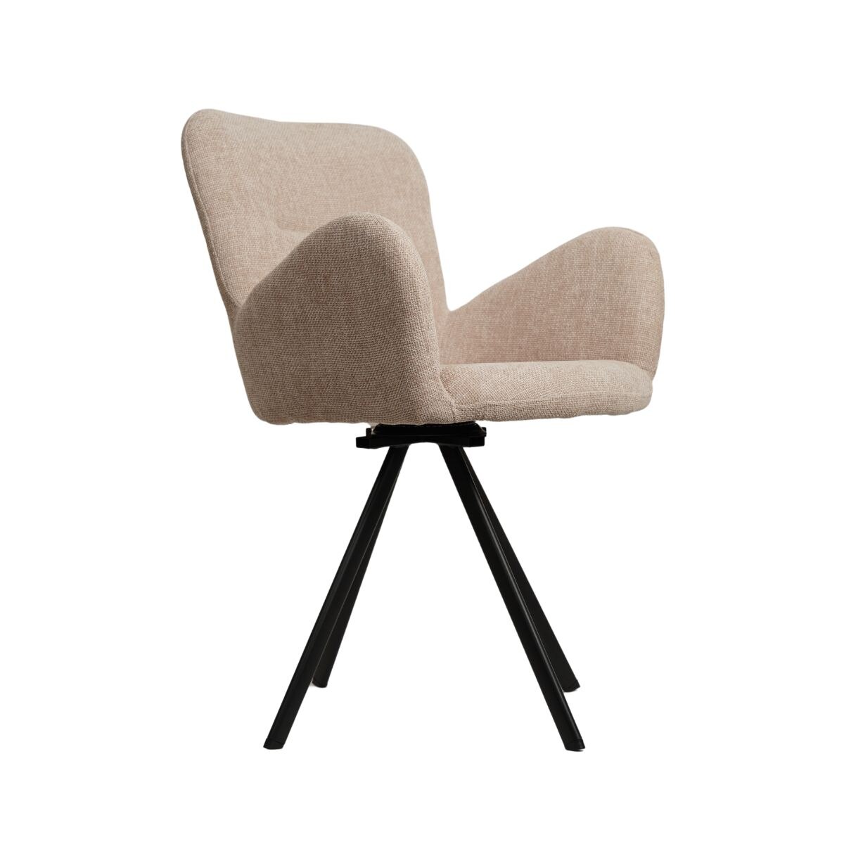 Scaun de dining, bej, textil si cadru metalic, picioare rotative ...