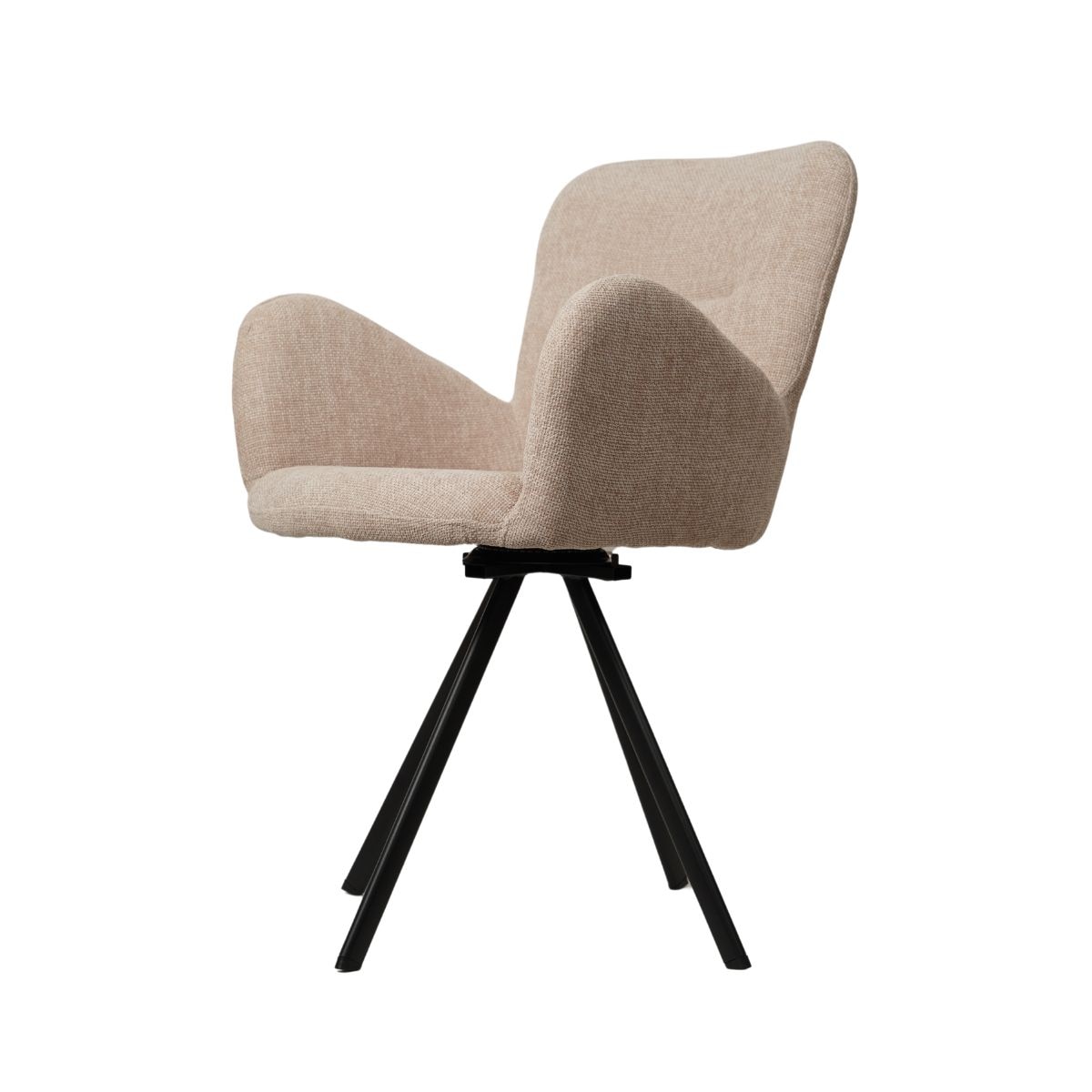 Scaun de dining, bej, textil si cadru metalic, picioare rotative ...