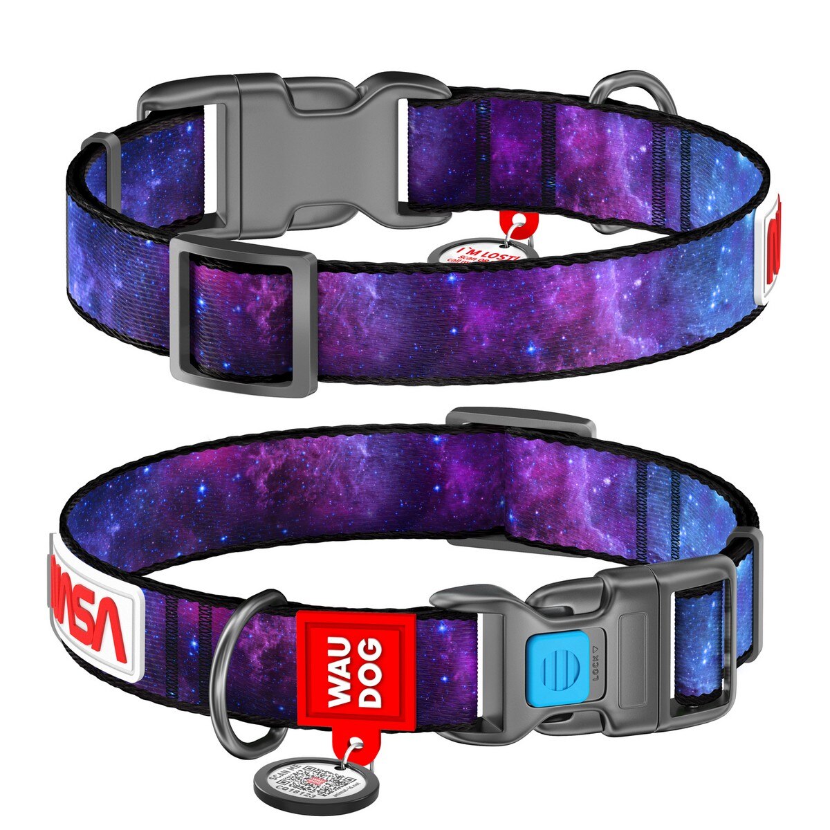 Zgarda pentru caini, WAUDOG, Ajustabil, multicolor, nylon, pasaport QR ...