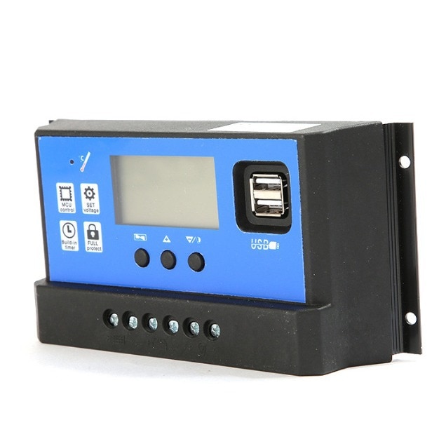 Regulator incarcare panou solar 60A, controler PWM 12V/24V 2xUSB si LCD ...