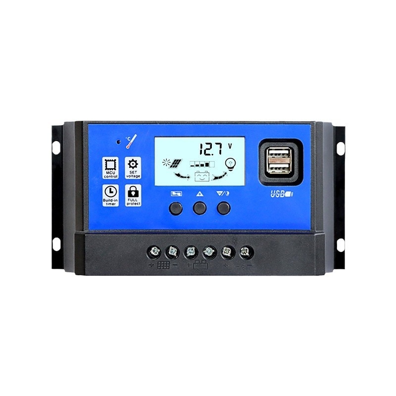 Regulator incarcare panou solar 60A, controler PWM 12V/24V 2xUSB si LCD ...