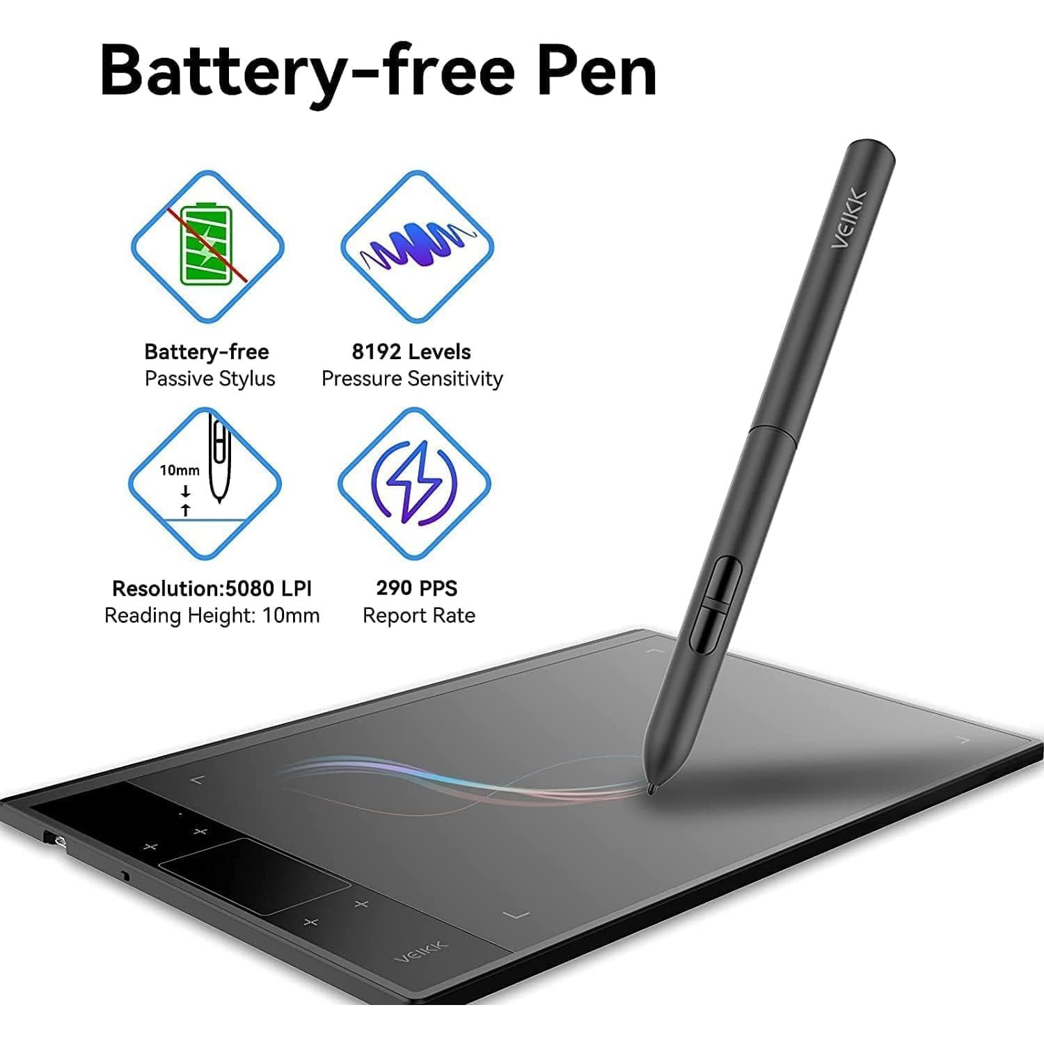 Tableta grafica digitala WALALLA, 10x6 inch, 8192 niveluri presiune ...