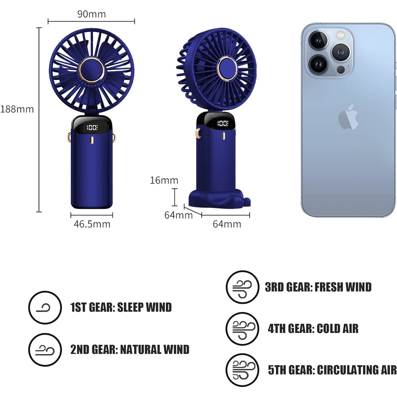 Ventilator portabil 4 in 1 de birou / mana / gat 5 trepte de viteza ...