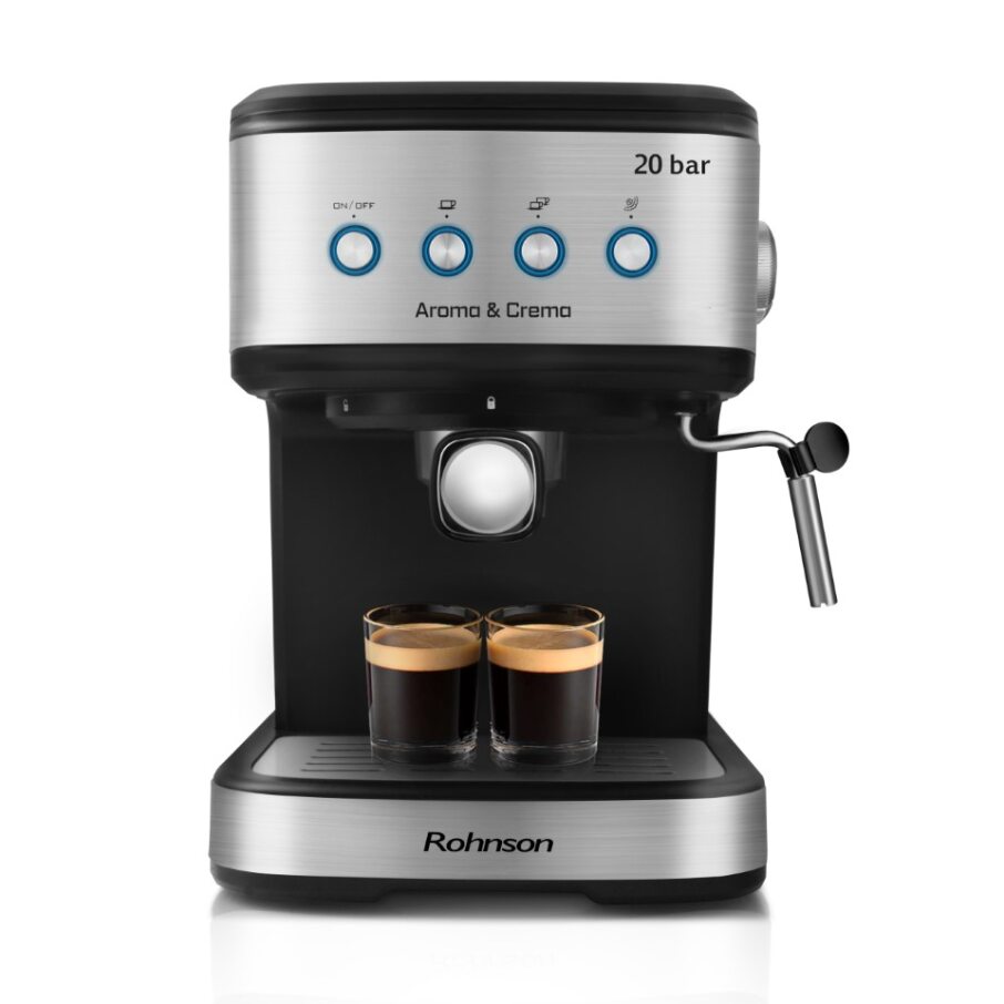 Еспресо машина Rohnson R-98025, 1000 W, 20 бара, Приставка за пяна, 1, 5 л, Черна - eMAG.bg